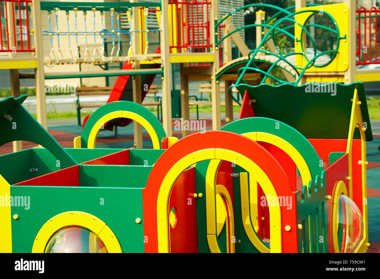 colorful playground for children with various elements to play Stock ...