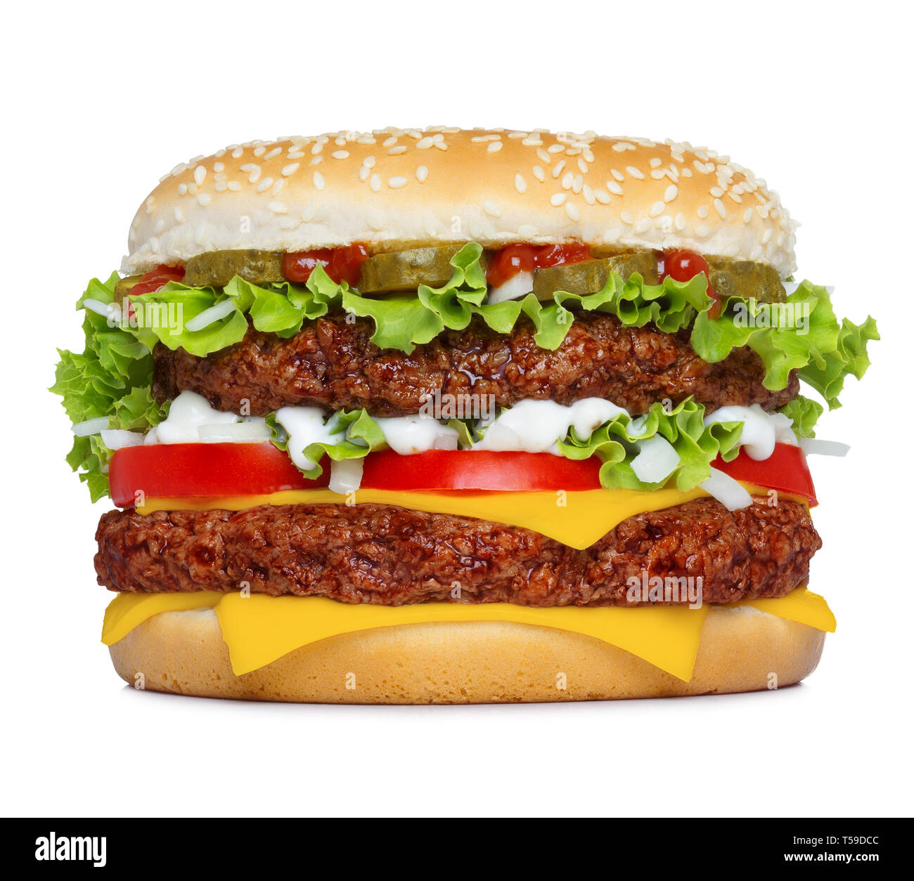 Big classic hamburger isolated on white background Stock Photo - Alamy