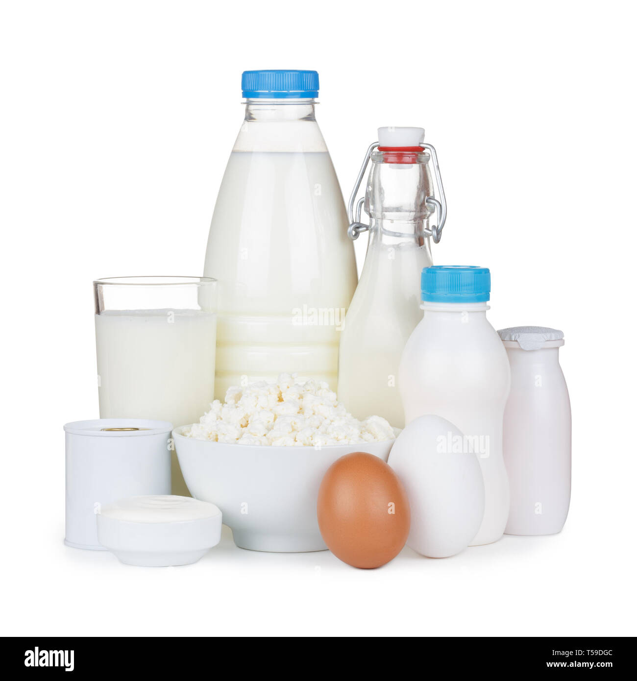 Dairy products isolated on white background Stock Photo - Alamy