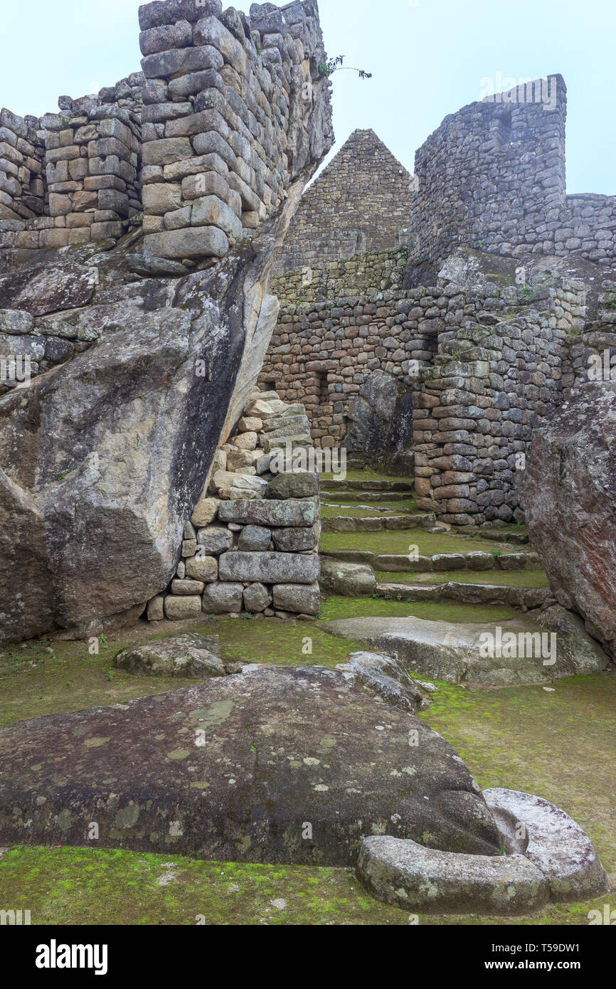 close up on structure of machu picchu ruins, peru Stock Photo - Alamy