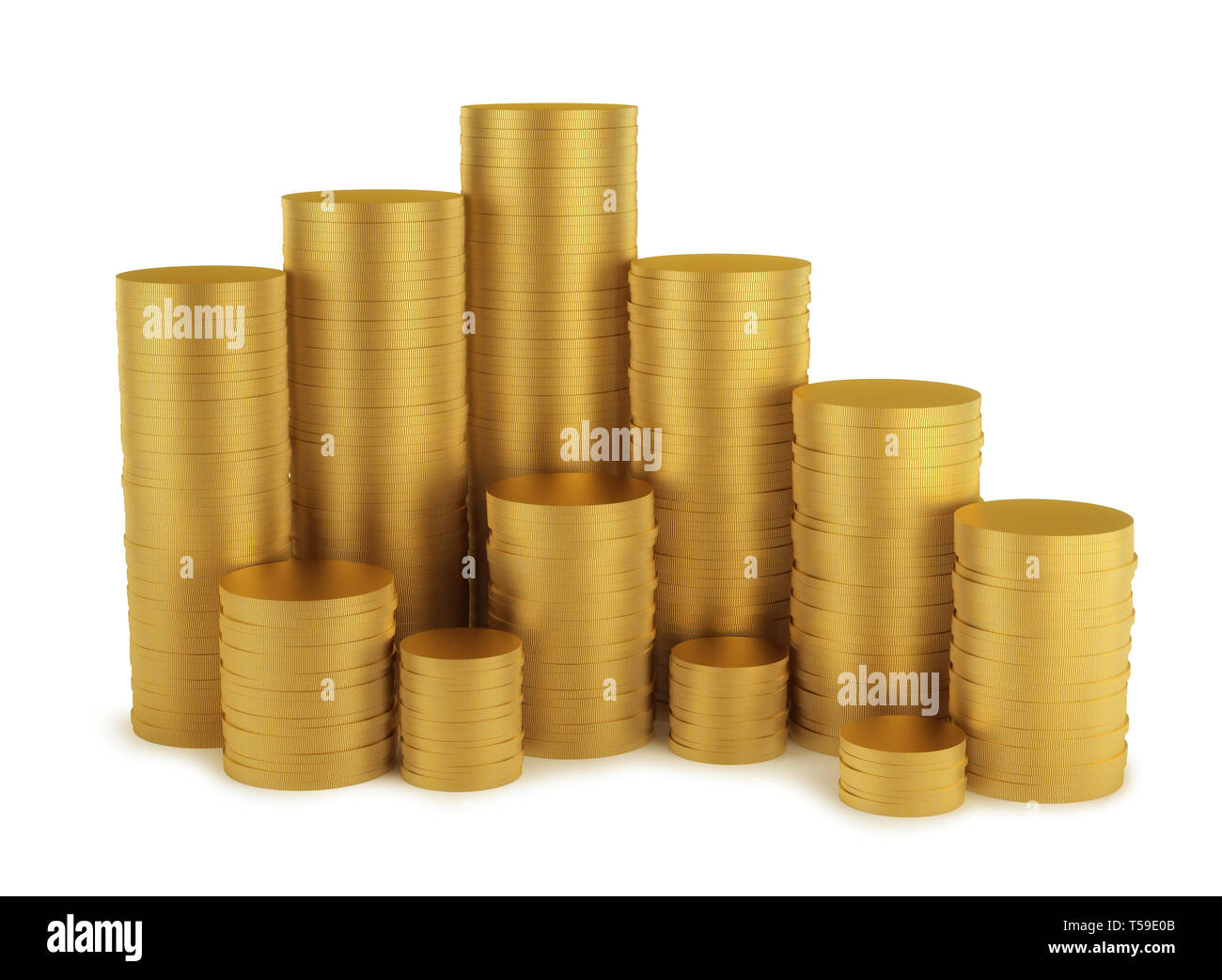 Shiny golden coins stack isolated on white background Stock Photo - Alamy