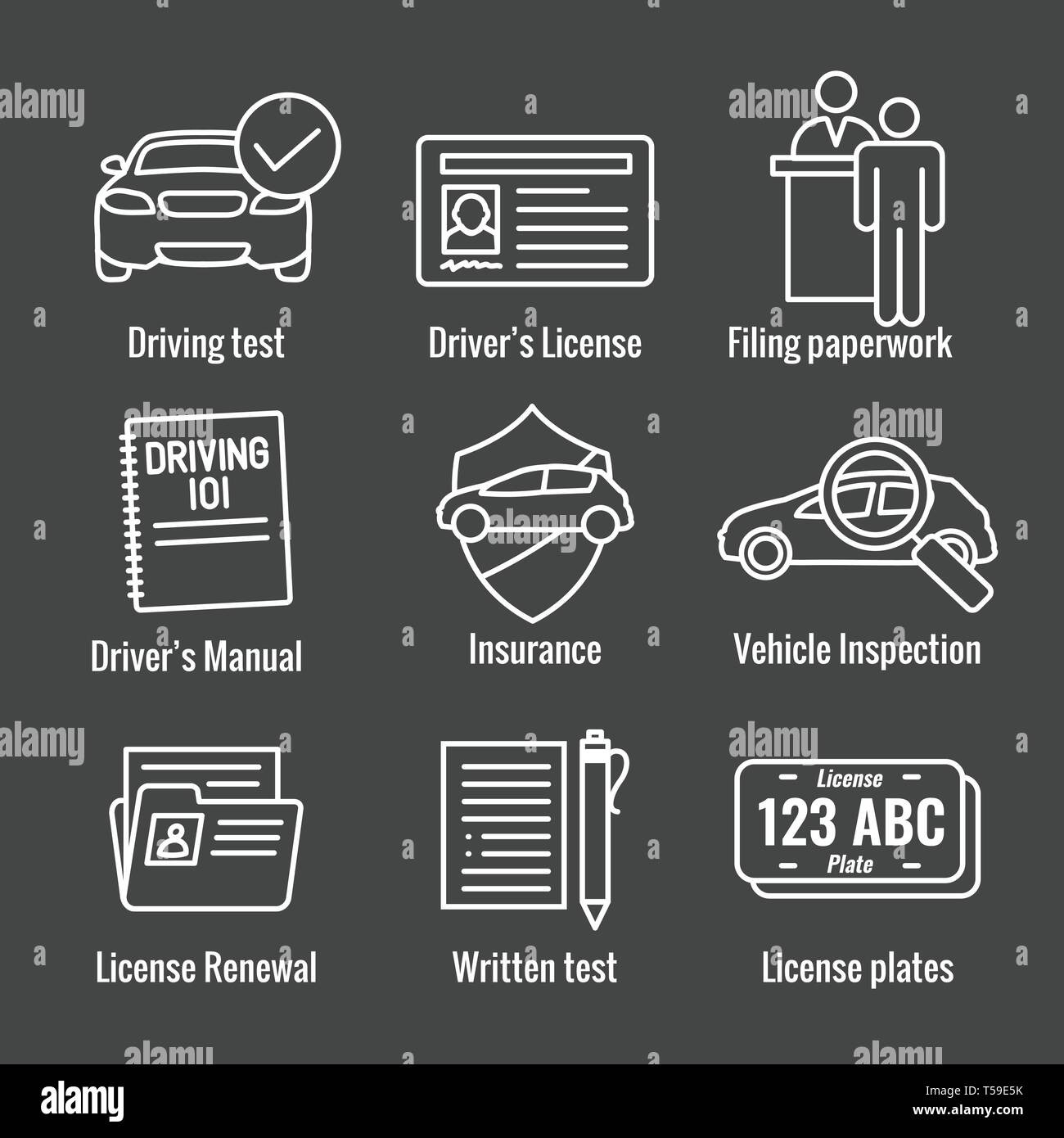 Drivers Test & License Icon Set and Web Header Banner Stock Vector ...