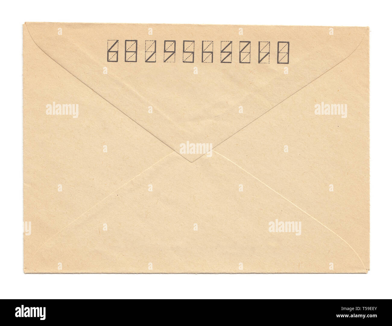 Yellowed paper vinatge envelope back side, closed, isolated on white ...