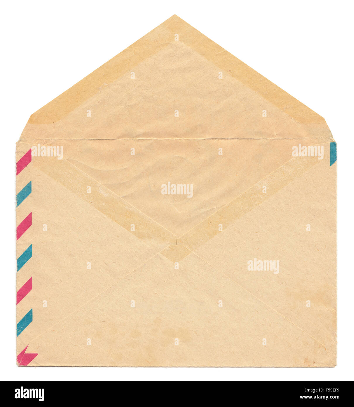 Vintage paper envelope back side, open, isolated on white, par avion ...