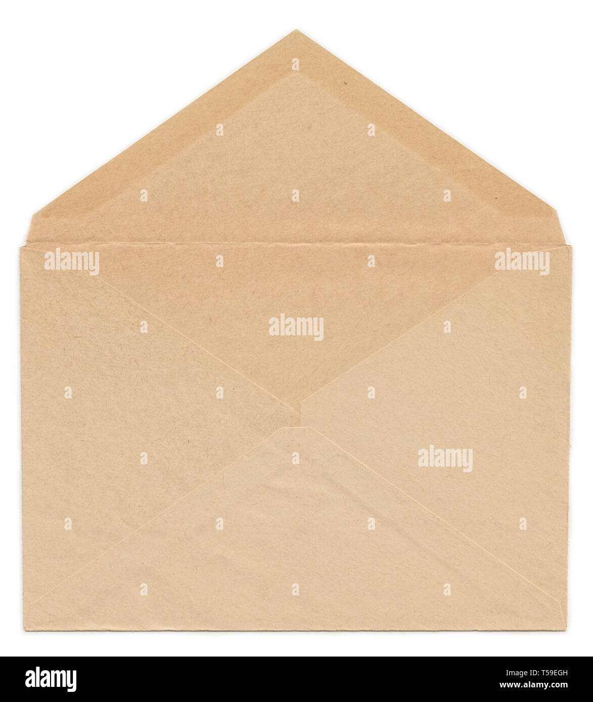 Old yellowed paper envelope rear side, open, isolated on white Stock ...