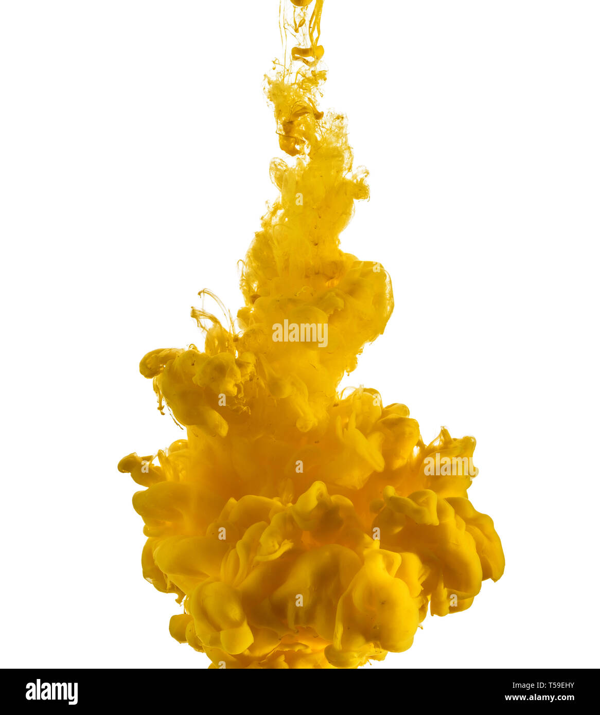 Yellow ink drop flowing in water, isolated on white Stock Photo - Alamy