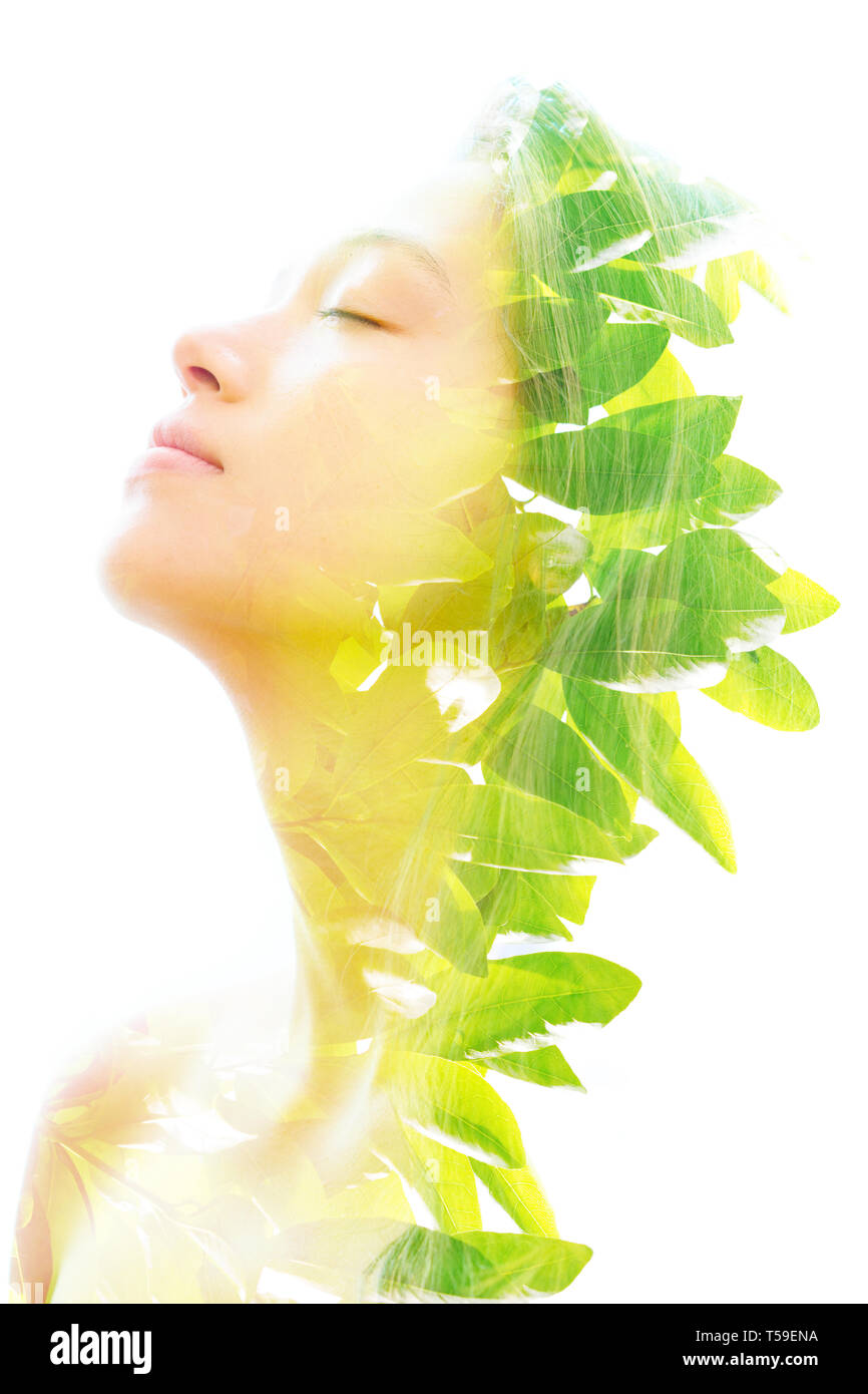 Bright and sunny natural elements combine with her healthy look Stock ...