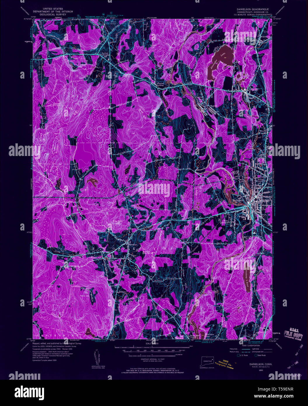 USGS TOPO Map Connecticut CT Danielson 330522 1955 24000 Inverted ...
