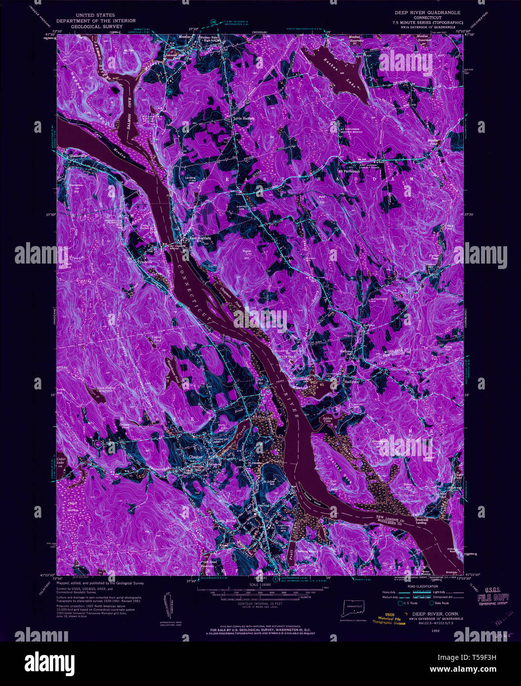 USGS TOPO Map Connecticut CT Deep River 330527 1952 24000 Inverted ...