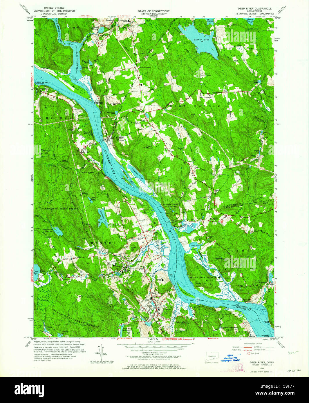 USGS TOPO Map Connecticut CT Deep River 330529 1961 24000 Restoration ...