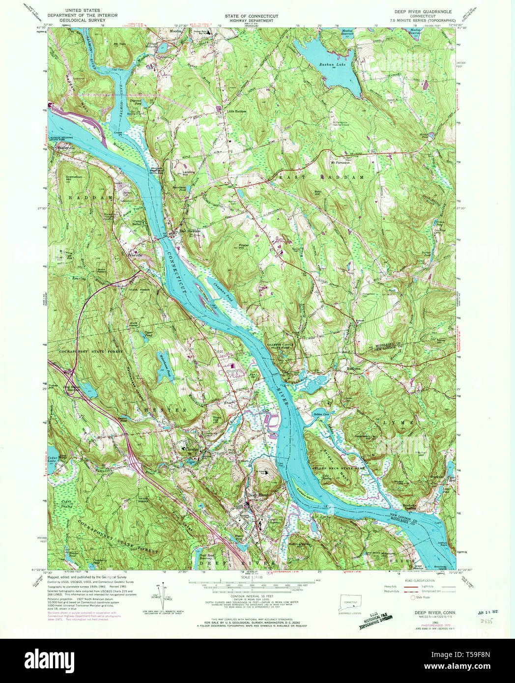 USGS TOPO Map Connecticut CT Deep River 330530 1961 24000 Restoration ...