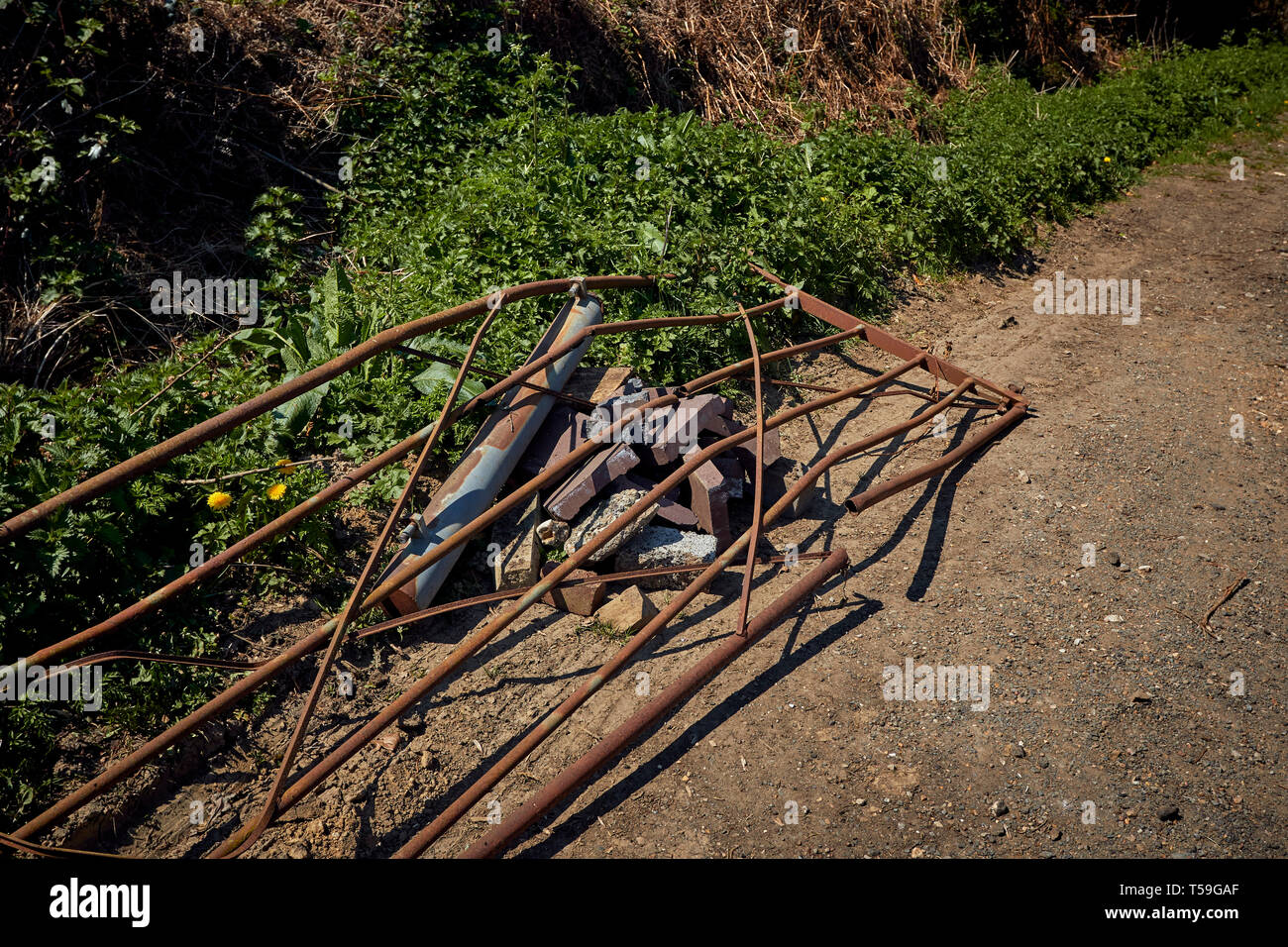 Example of fly-tipping in the Kent countryside, Kent, England, United ...