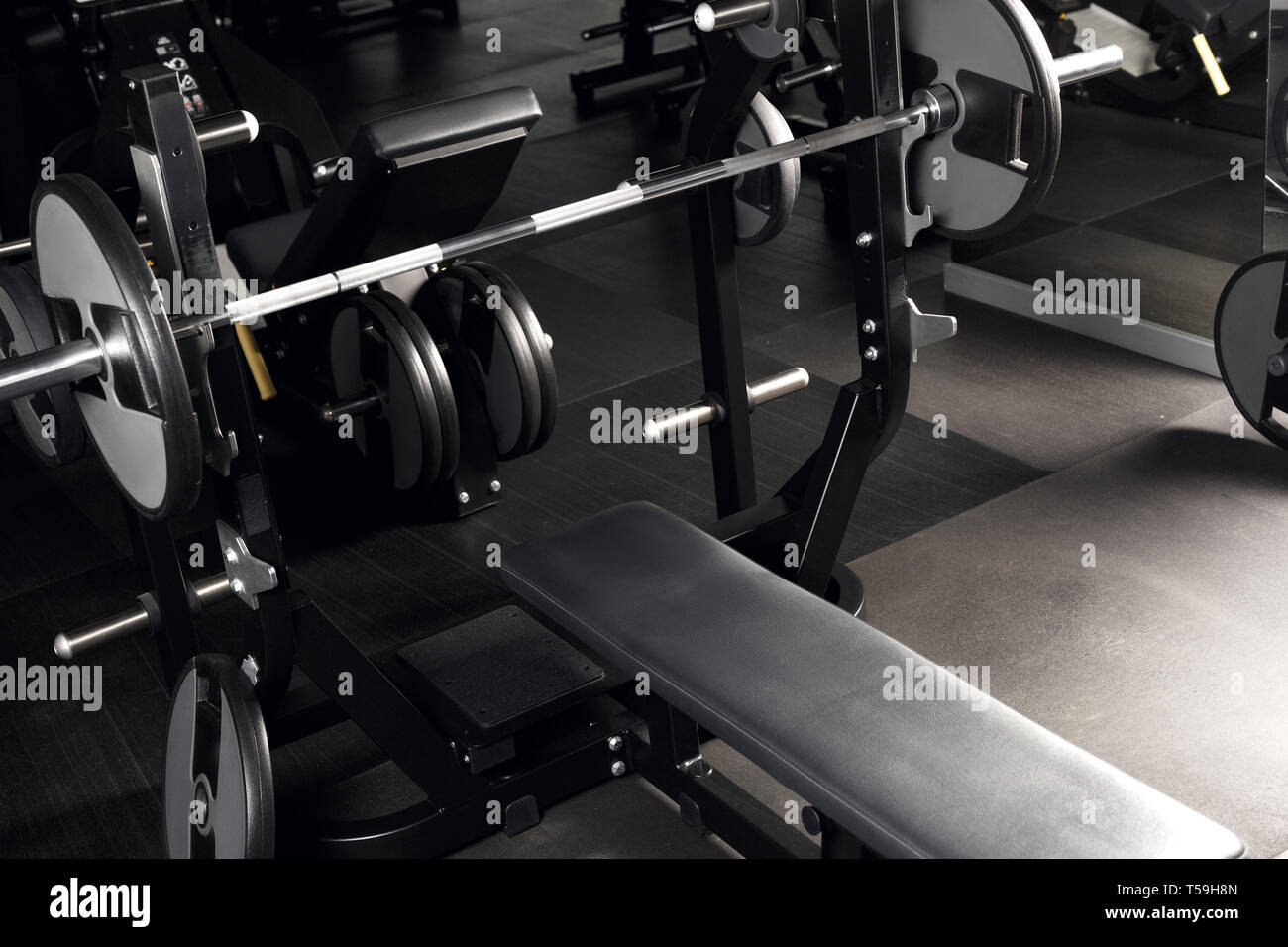 Bodybuilding. Bench press at gym nobody close-up Stock Photo - Alamy
