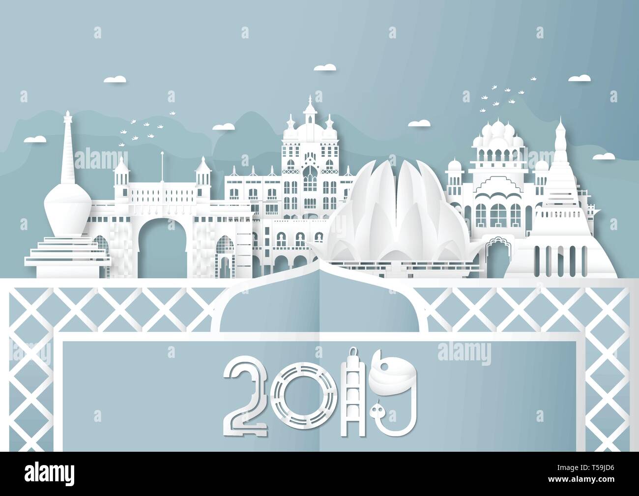 April 03, 2019: Top famous landmark and building of India country for ...