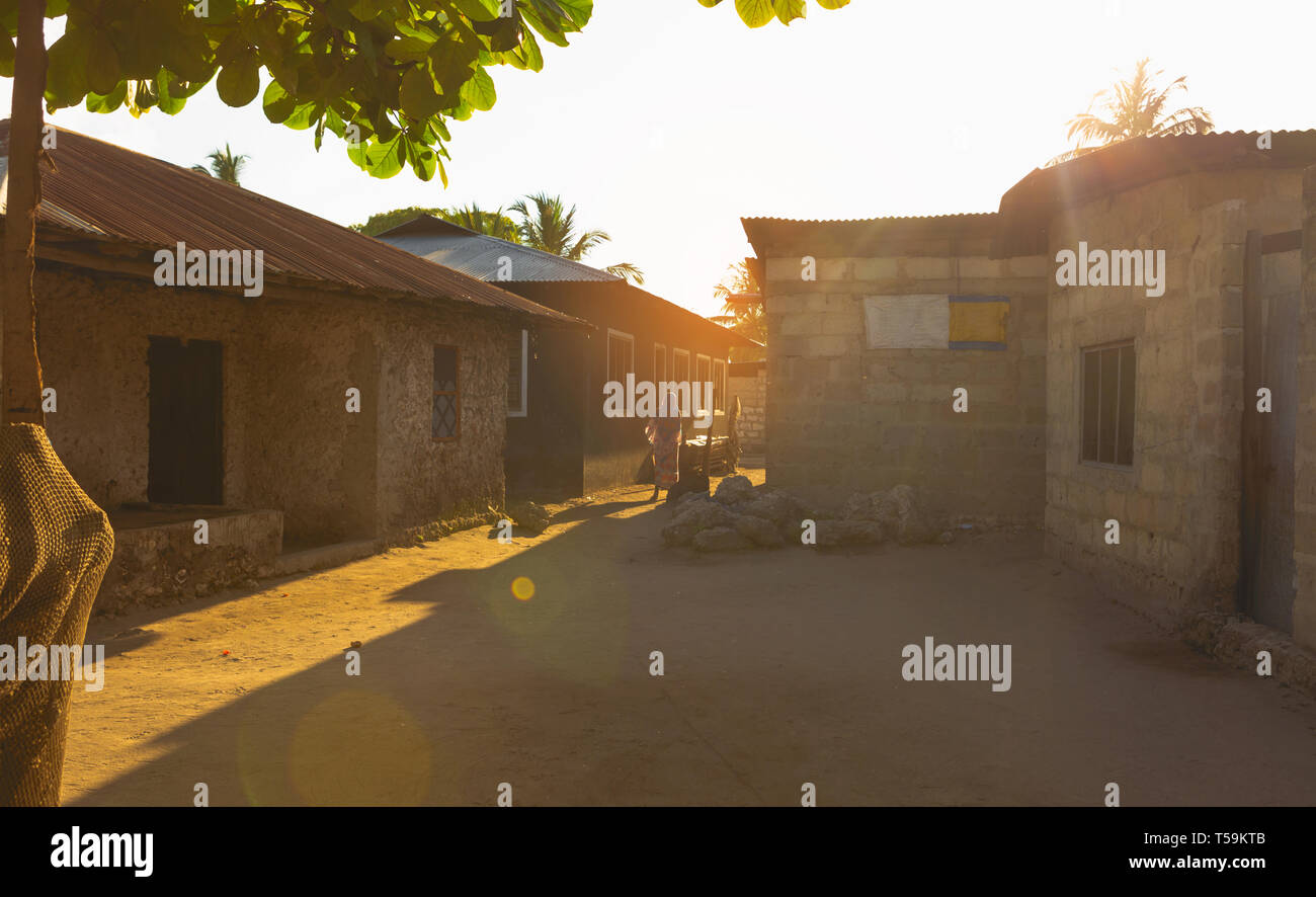 Dawn in a local African village. Zanzibar, Tanzania, Africa Stock Photo ...