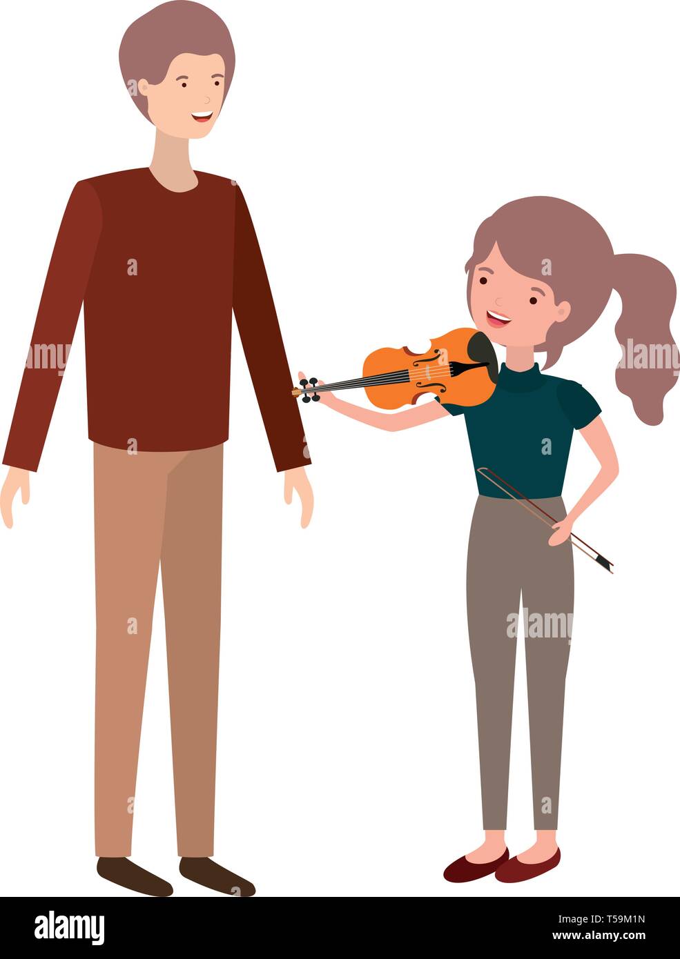 man with daughter and fiddle character Stock Vector Image & Art - Alamy