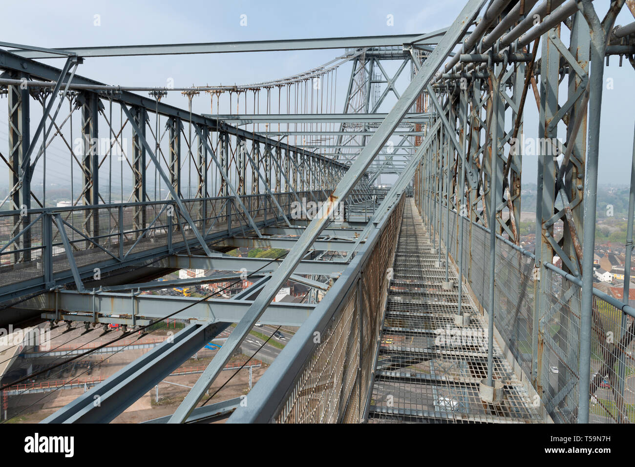 The grated walk ways on the top gantry of the Newport Transporter ...
