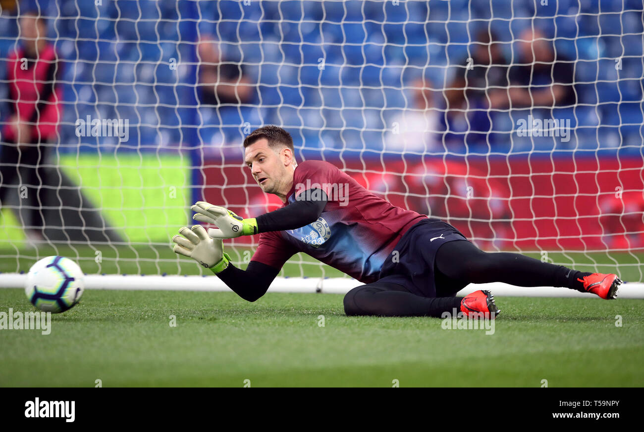 Burnley goalkeeper Thomas Heaton warms up before the Premier League ...