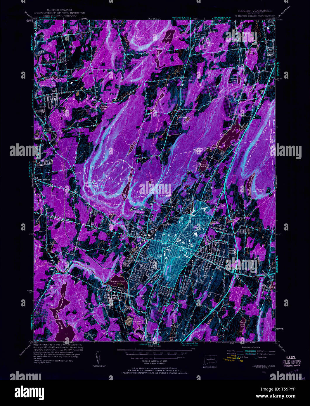 USGS TOPO Map Connecticut CT Meriden 330648 1955 24000 Inverted ...