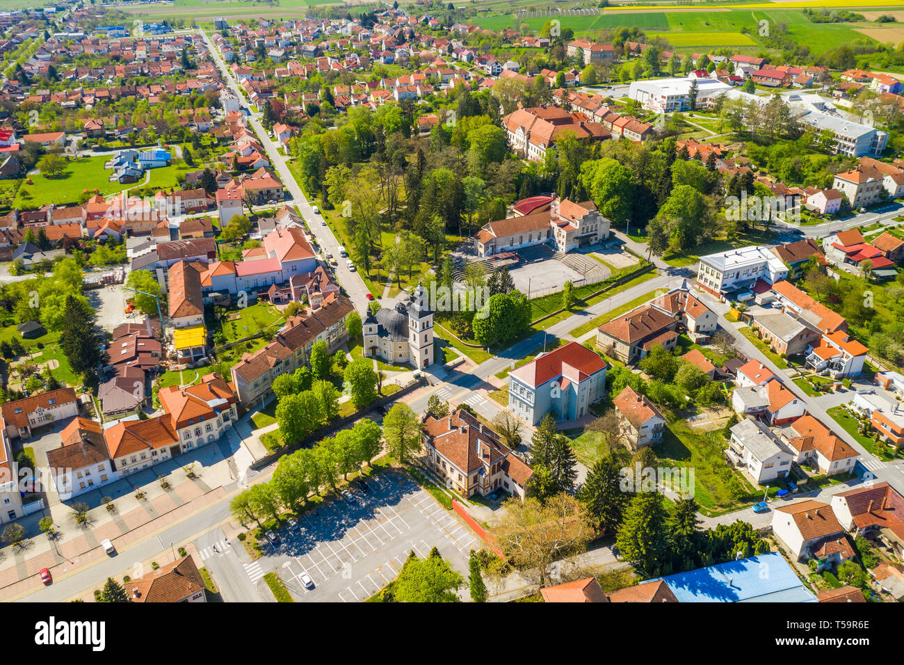 Croatia, town od Daruvar, main city square, panorama from, drone Stock ...