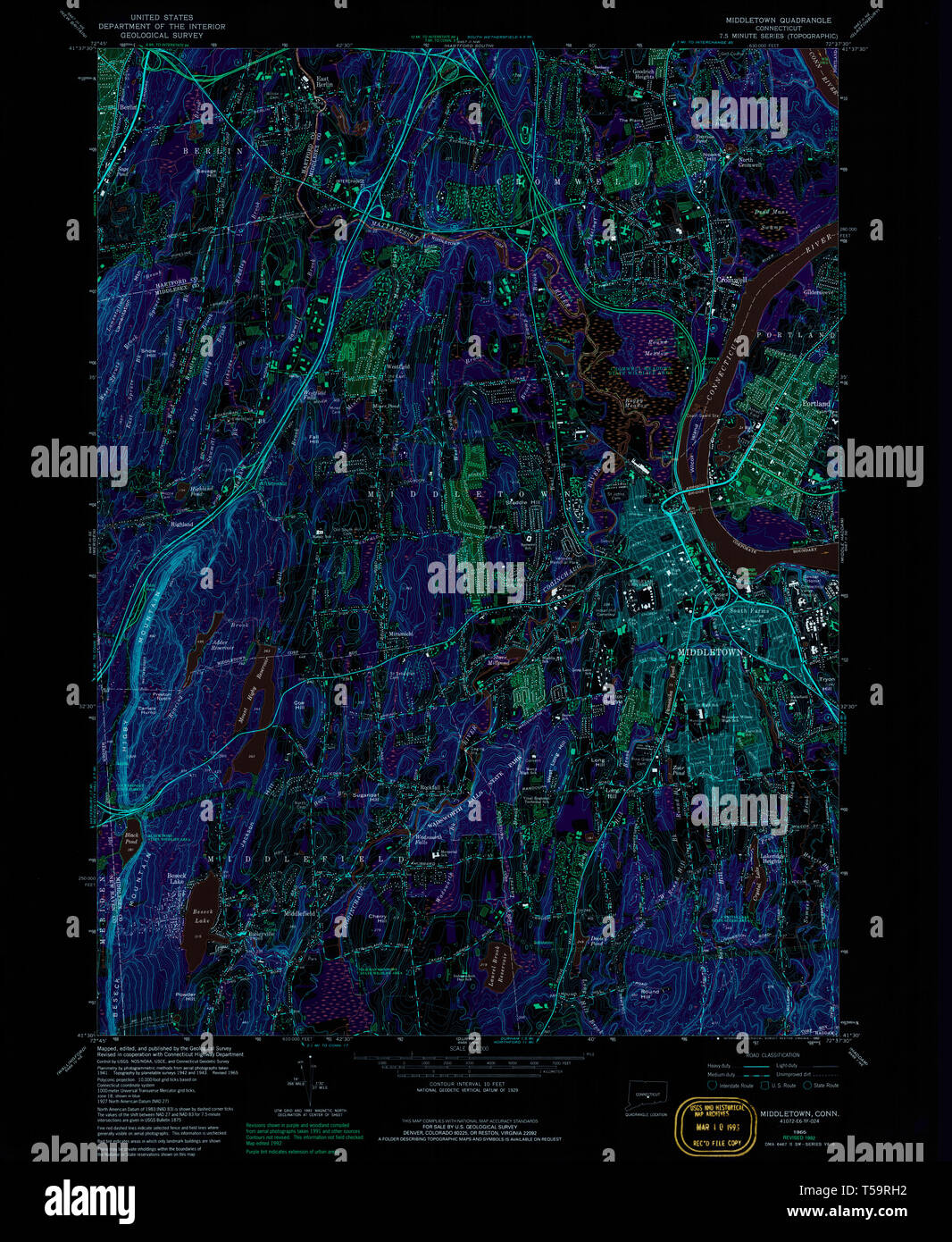 USGS TOPO Map Connecticut CT Middletown 330659 1965 24000 Inverted ...