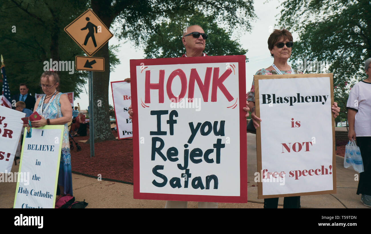 HAIL SATAN?, protest sign against The Satanic Temple in Little Rock ...