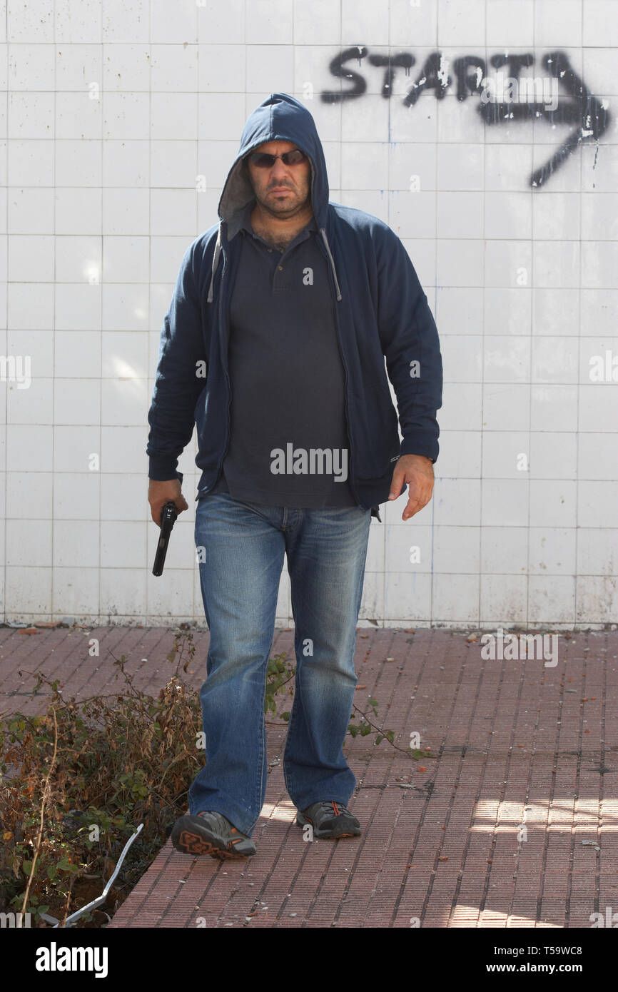 This image shows a person with a weapon attacking someone or something ...