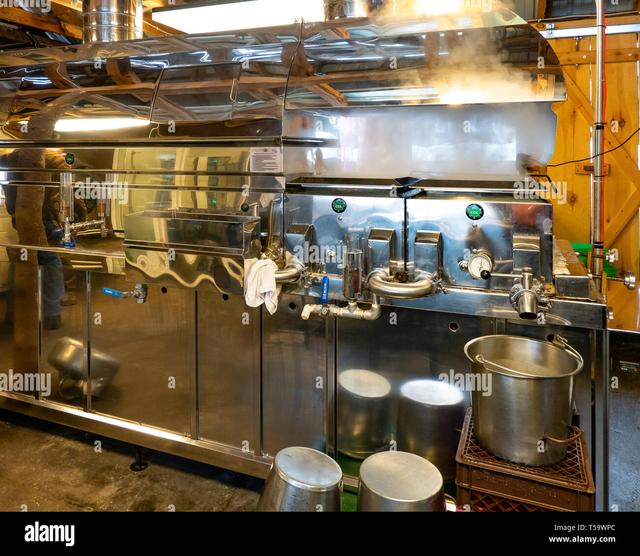 A maple syrup production plant in operation in the Adirondack Mountains ...