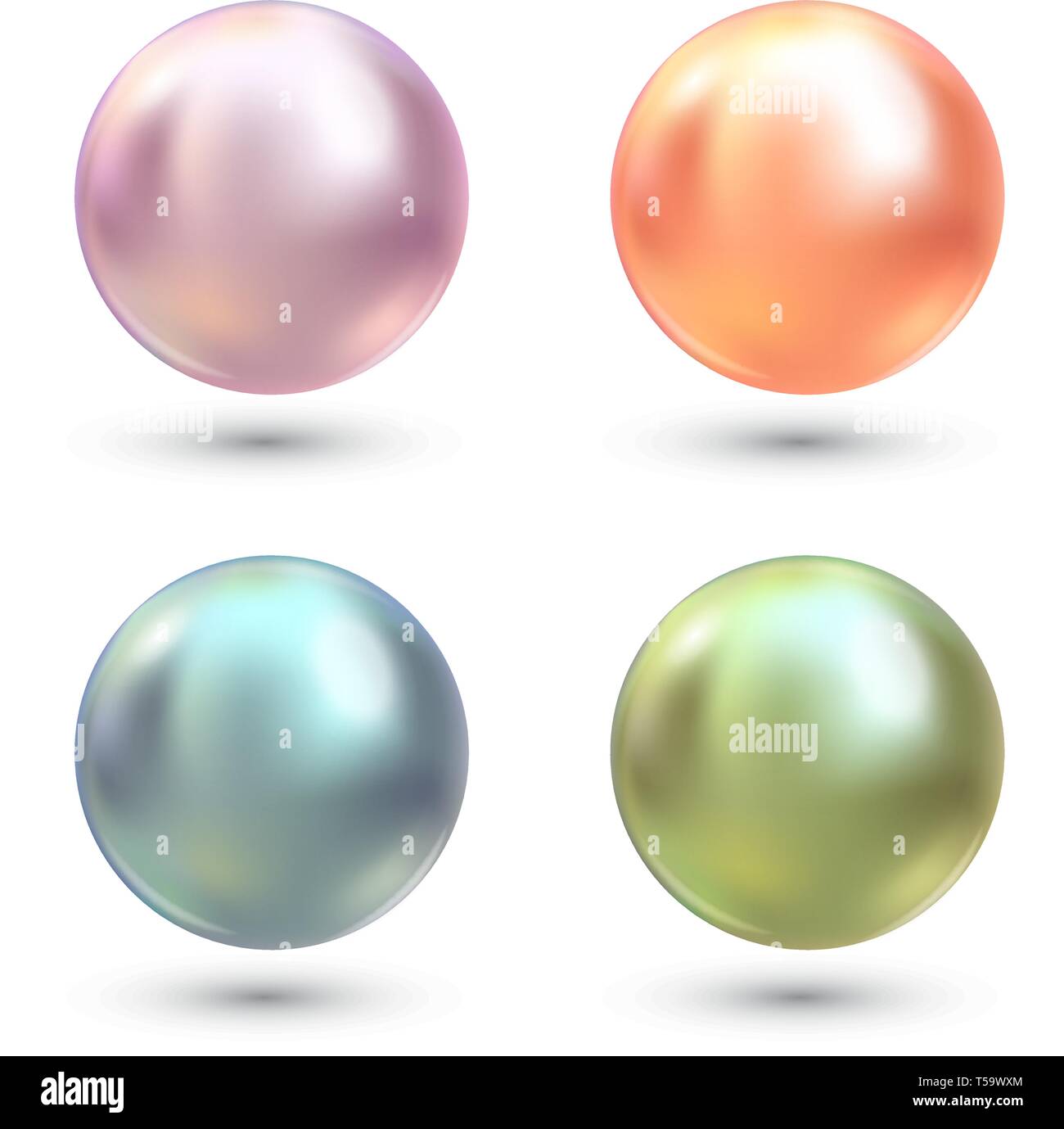 Realistic varicoloured pearls vector set. Precious pearl in sphere form ...
