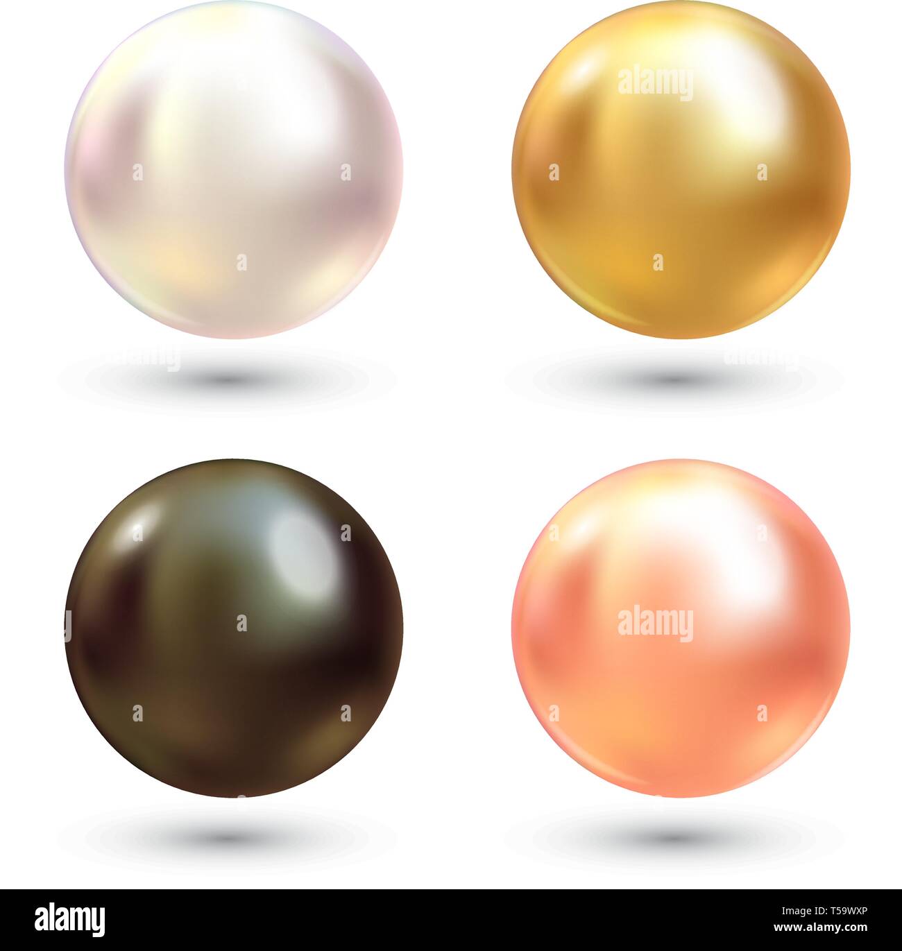 Realistic varicoloured pearls vector set. Precious pearl in sphere form ...