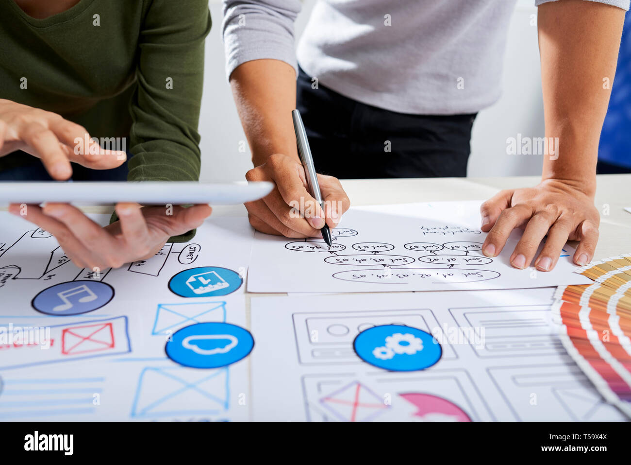 Drawing schemes while elaborating app Stock Photo - Alamy