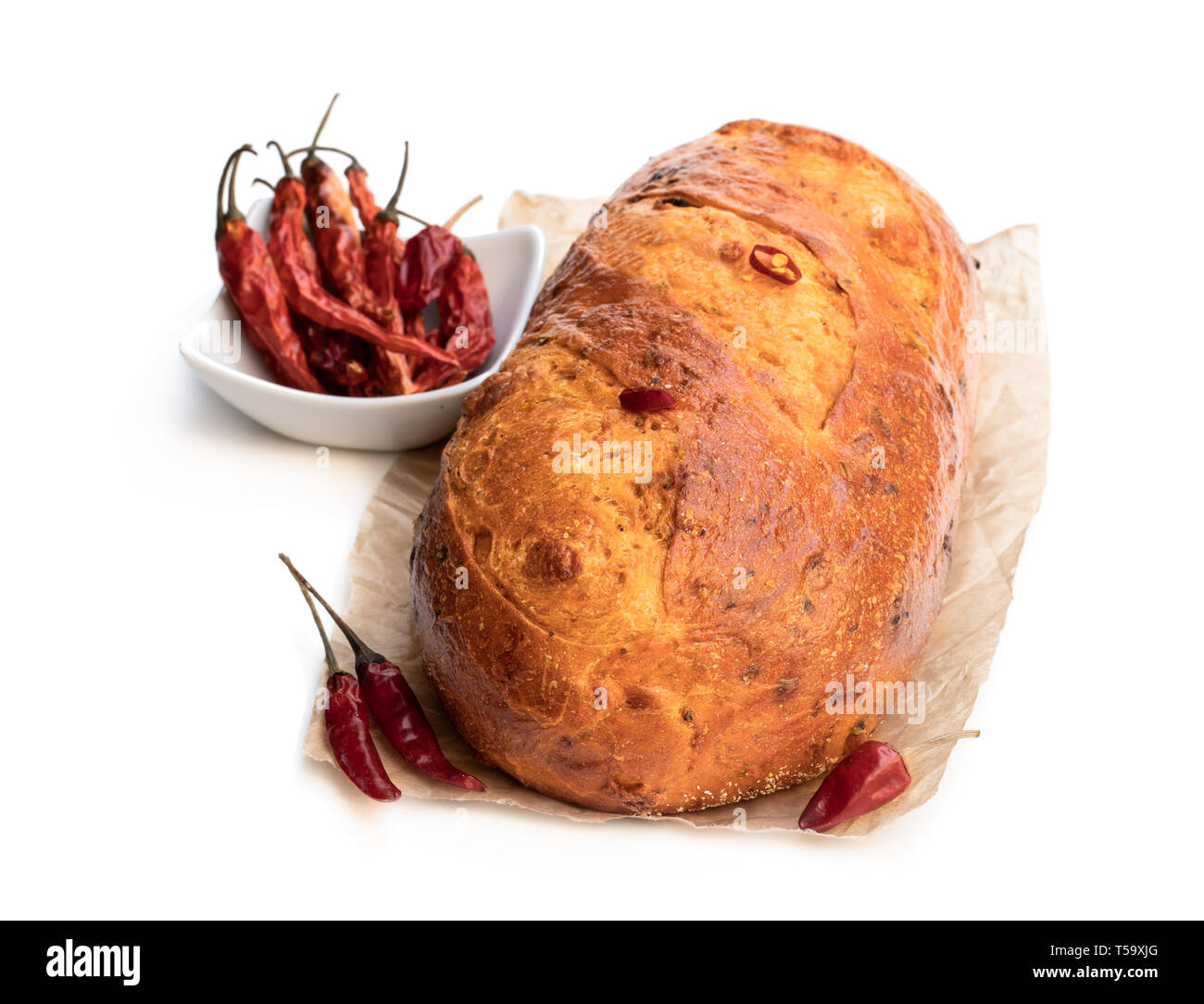 Homemade chili loaf bread isolated on white Stock Photo - Alamy