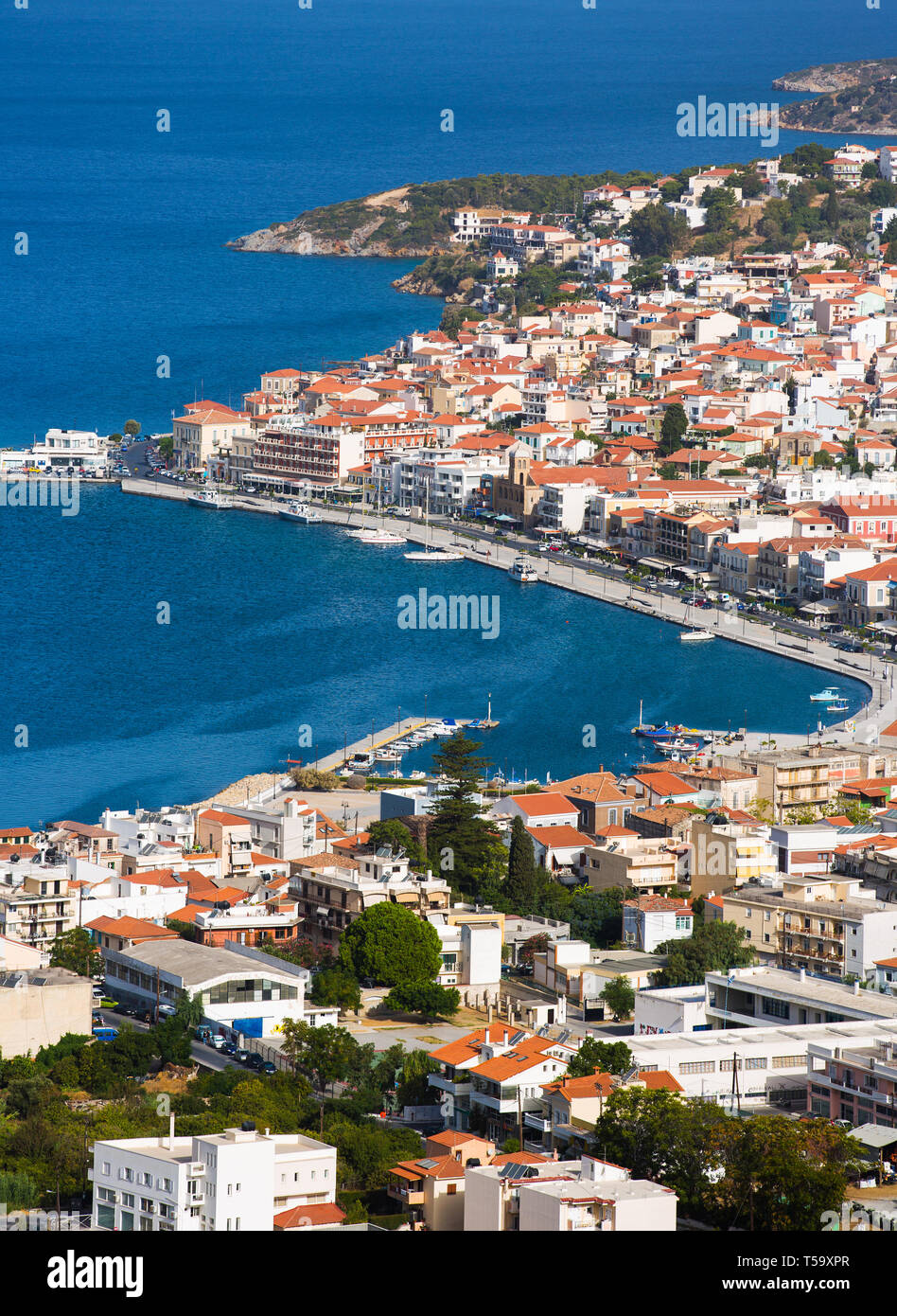 Beautiful Vathy town on Samos island in Greece. Vathy is capital city ...