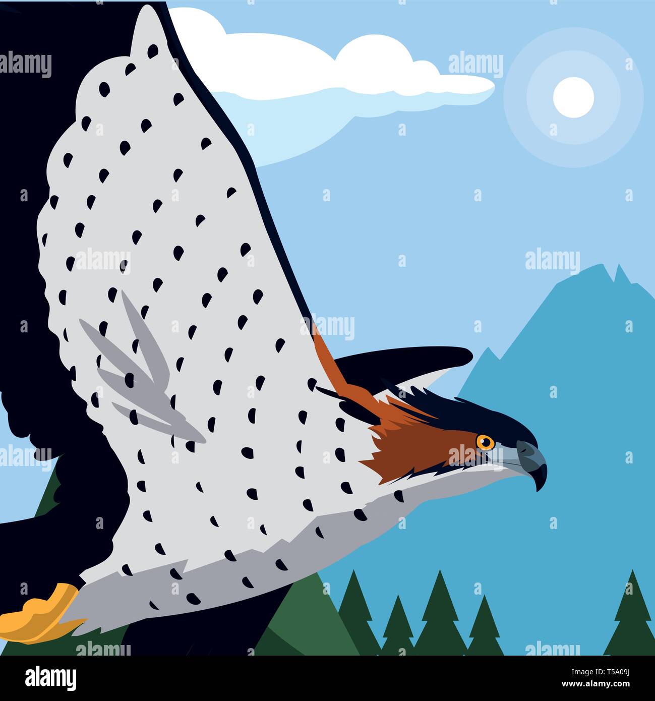 beautiful hawk majestic bird in the landscape vector illustration ...