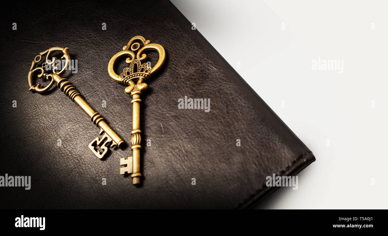 Two Old keys on the dark background of the skin Stock Photo - Alamy