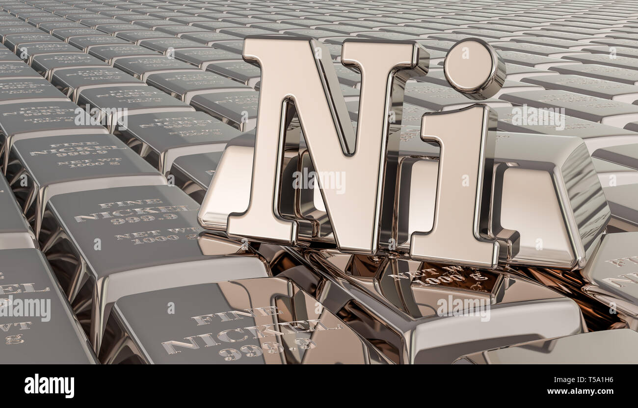 Nickel ingots background with Ni symbol. 3D rendering Stock Photo - Alamy
