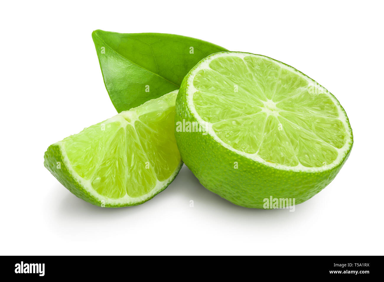 half lime with leaves isolated on white background Stock Photo - Alamy