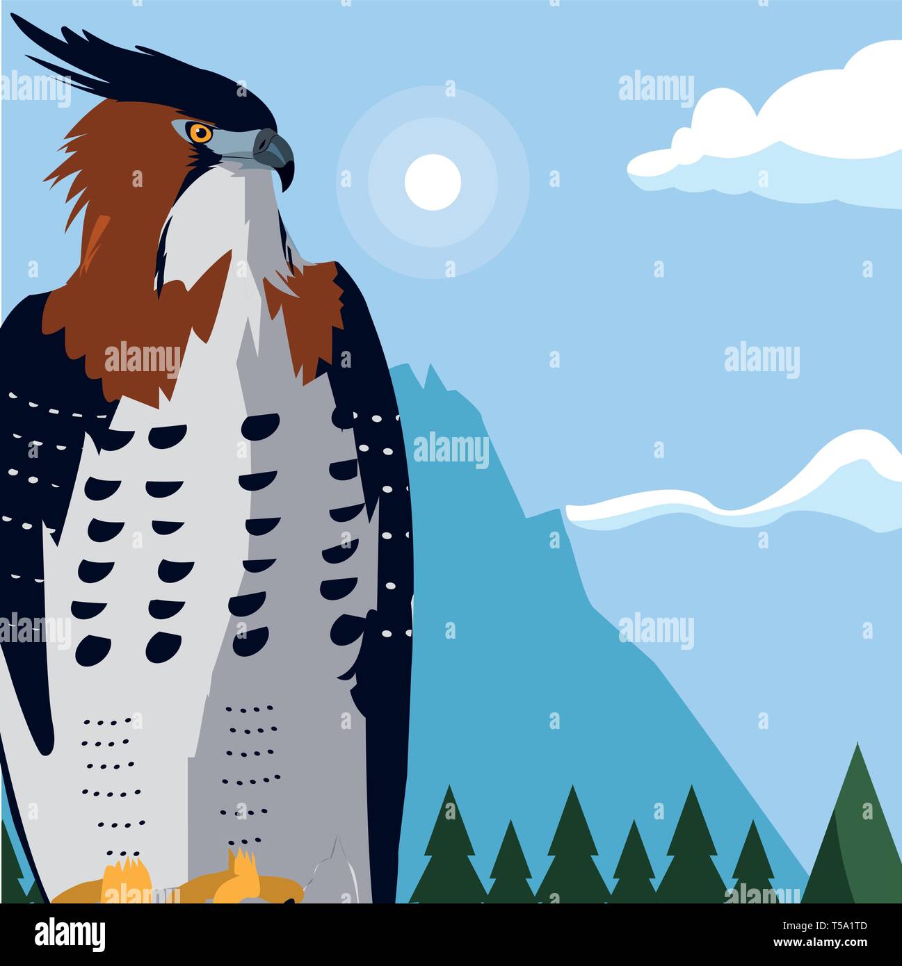 beautiful hawk majestic bird in the landscape vector illustration ...