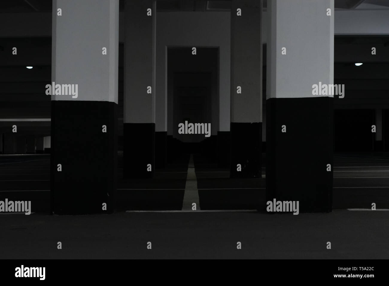 The dark, empty space surrounded by a repetition of pillars which leads ...