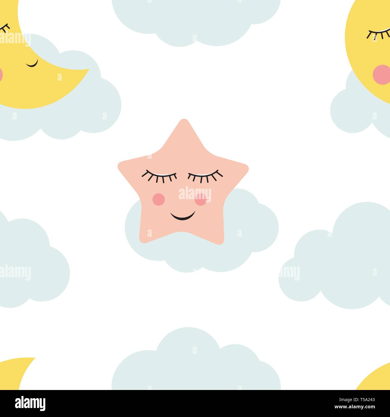 Children's Seamless Pattern Background with Cloud and Stars Vector ...