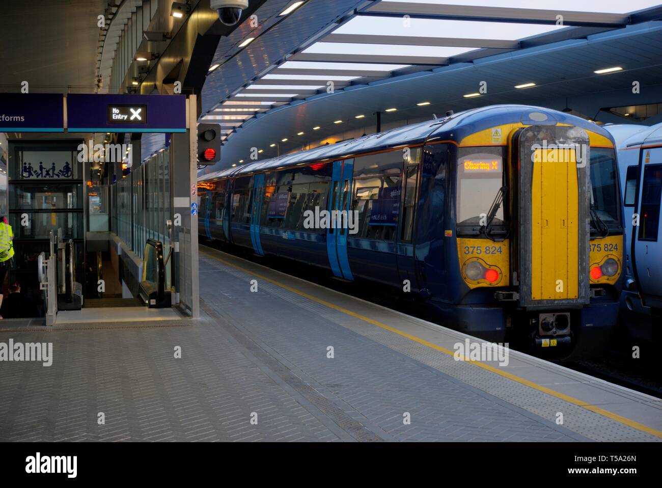 London, United Kingdom - April 15, 2019: Southeastern train in blue ...