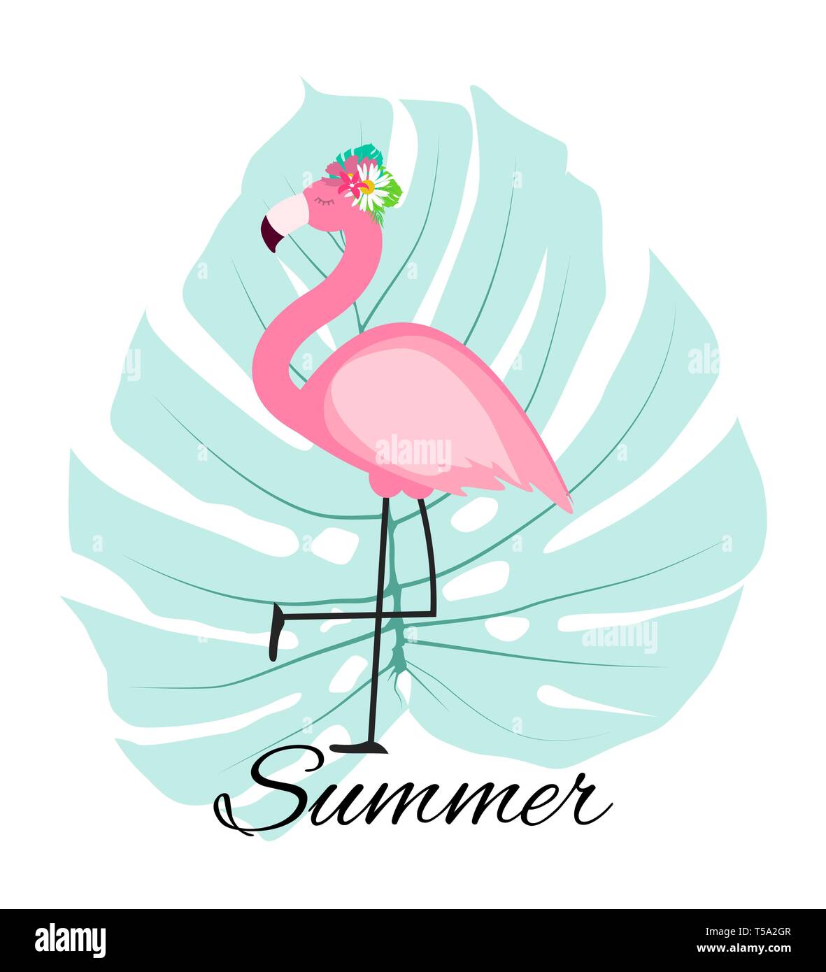 Cute Pink Flamingo Summer Background Vector Illustration Stock Vector ...