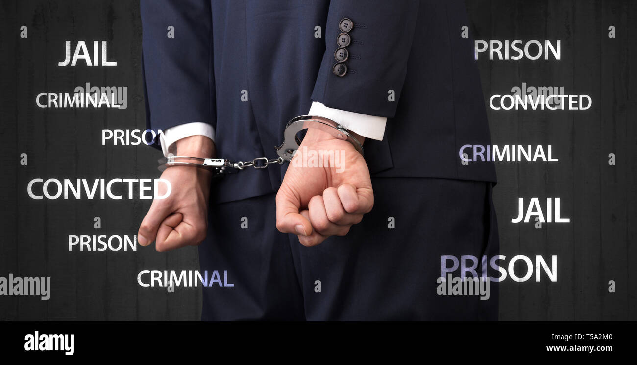 Jail convicted prison criminal labels with close handcuffed man Stock ...