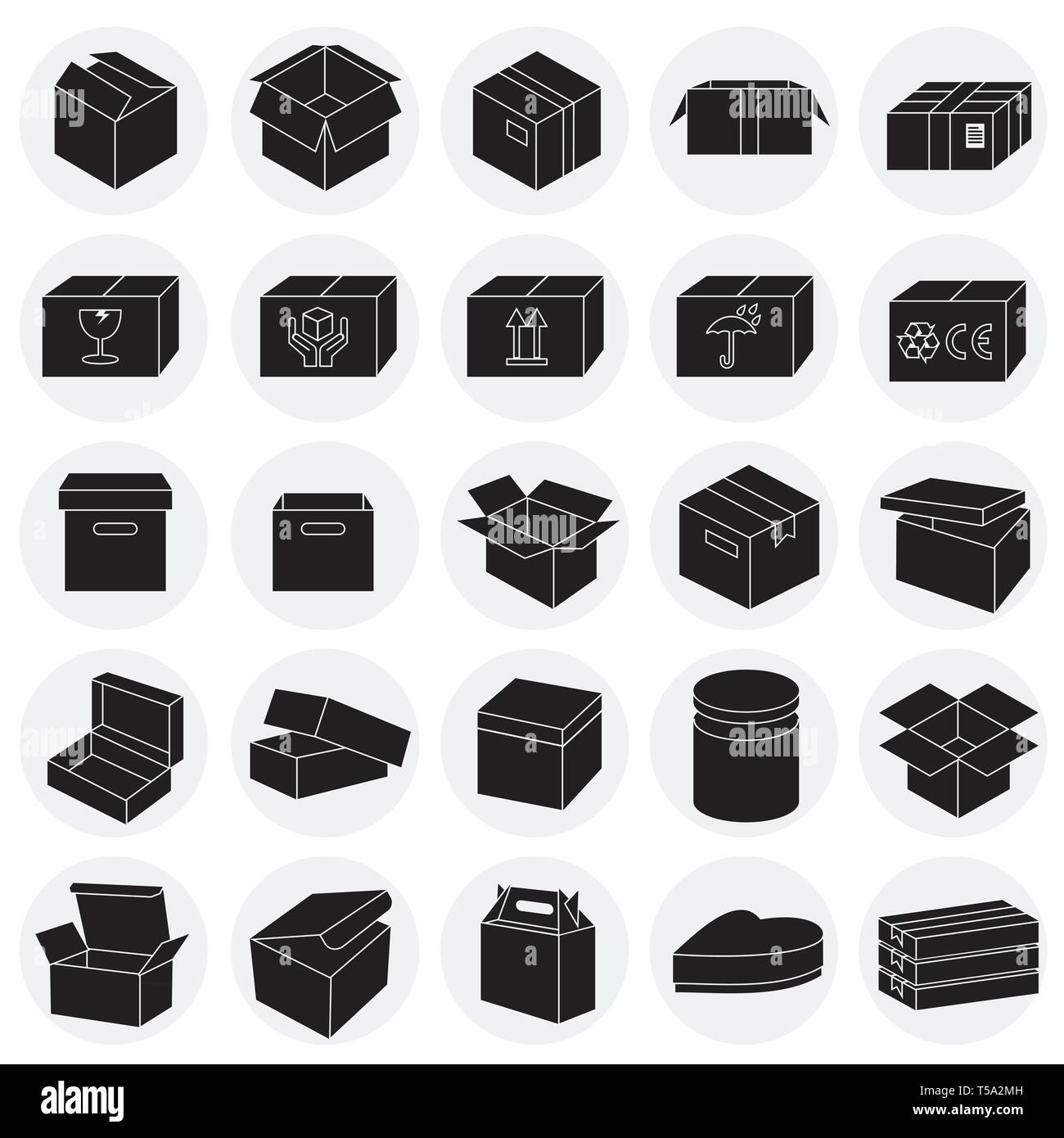 Boxes icons set on circles background for graphic and web design ...
