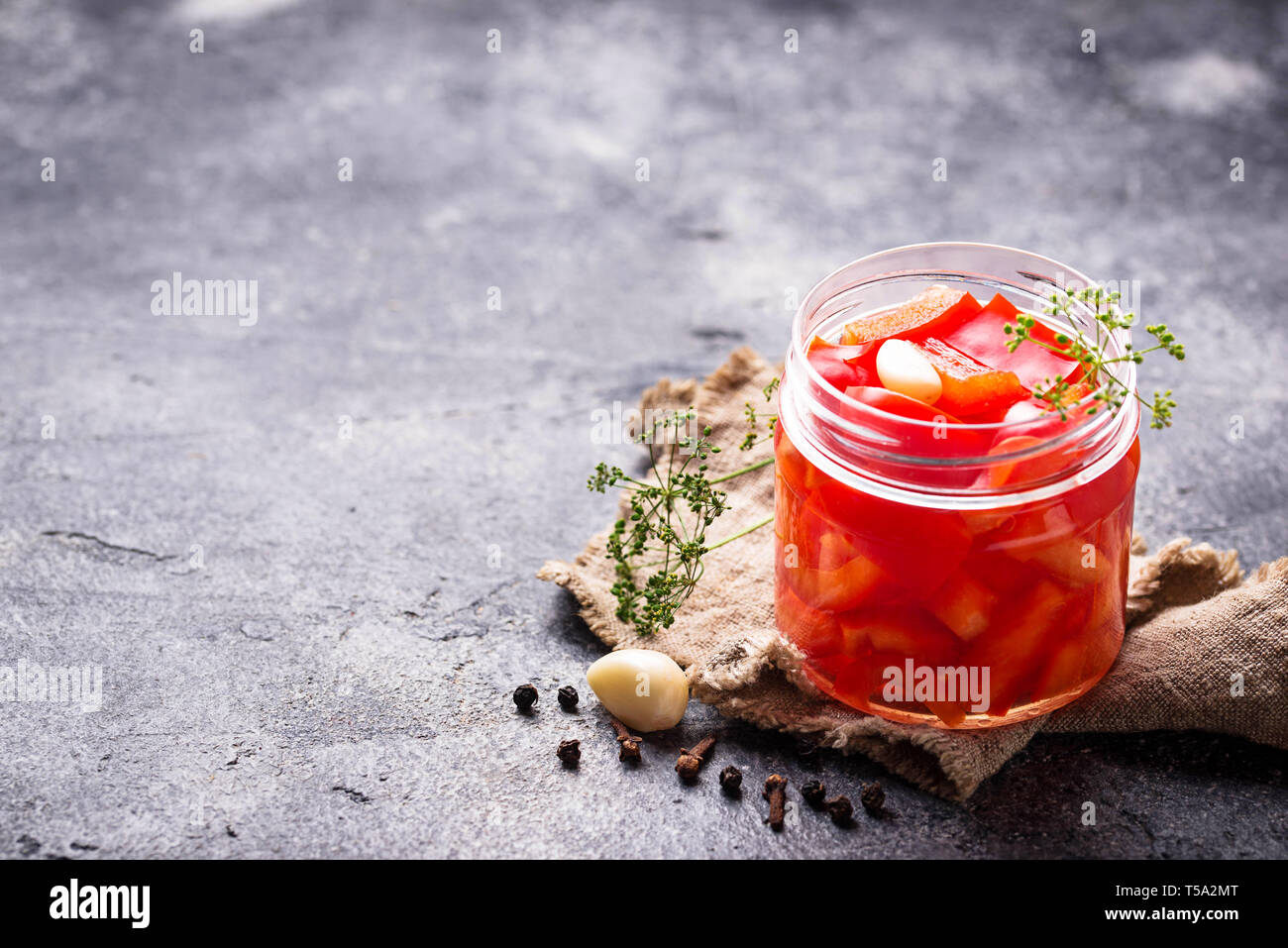 Homemade pickled bell pepper in jar Stock Photo - Alamy