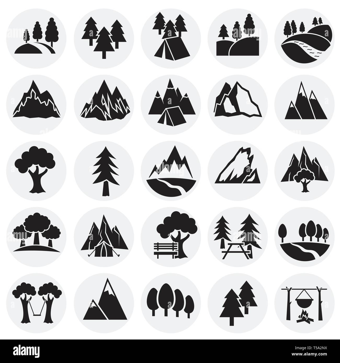 Outdoor landscape icons set on circles background for graphic and web ...