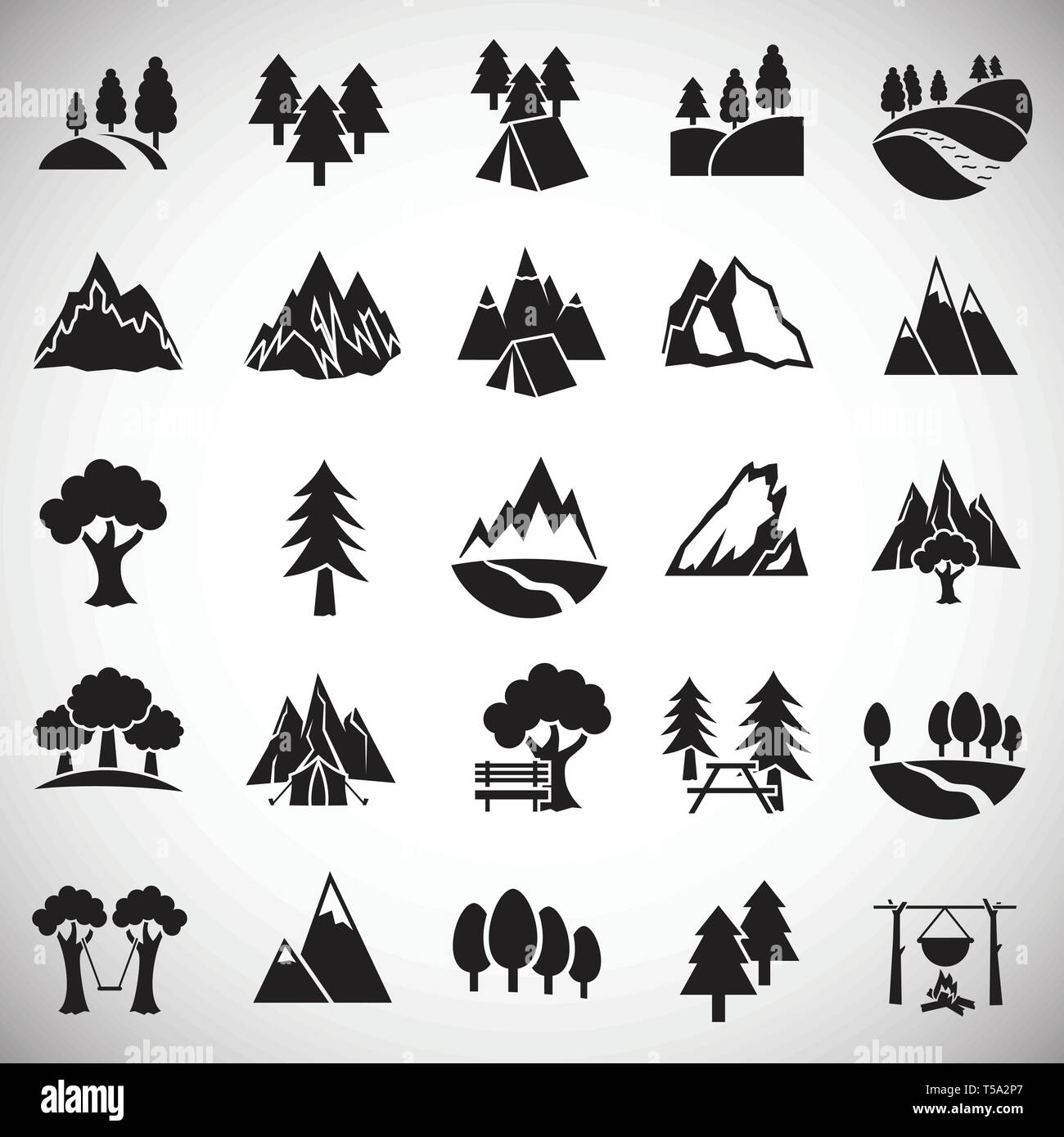 Outdoor landscape icons set on white background for graphic and web ...