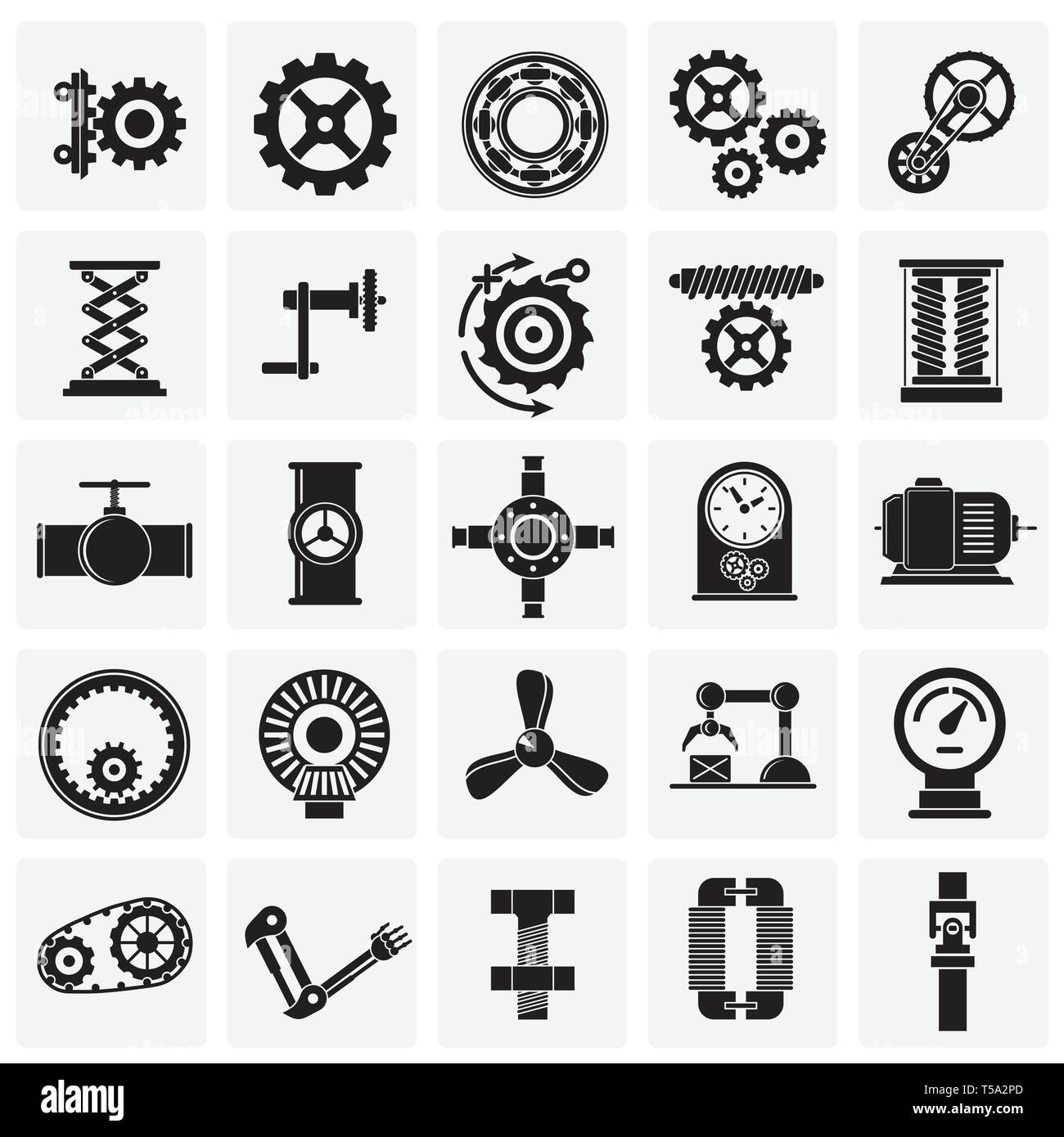 Technical mechanisms icons set on squares background for graphic and ...