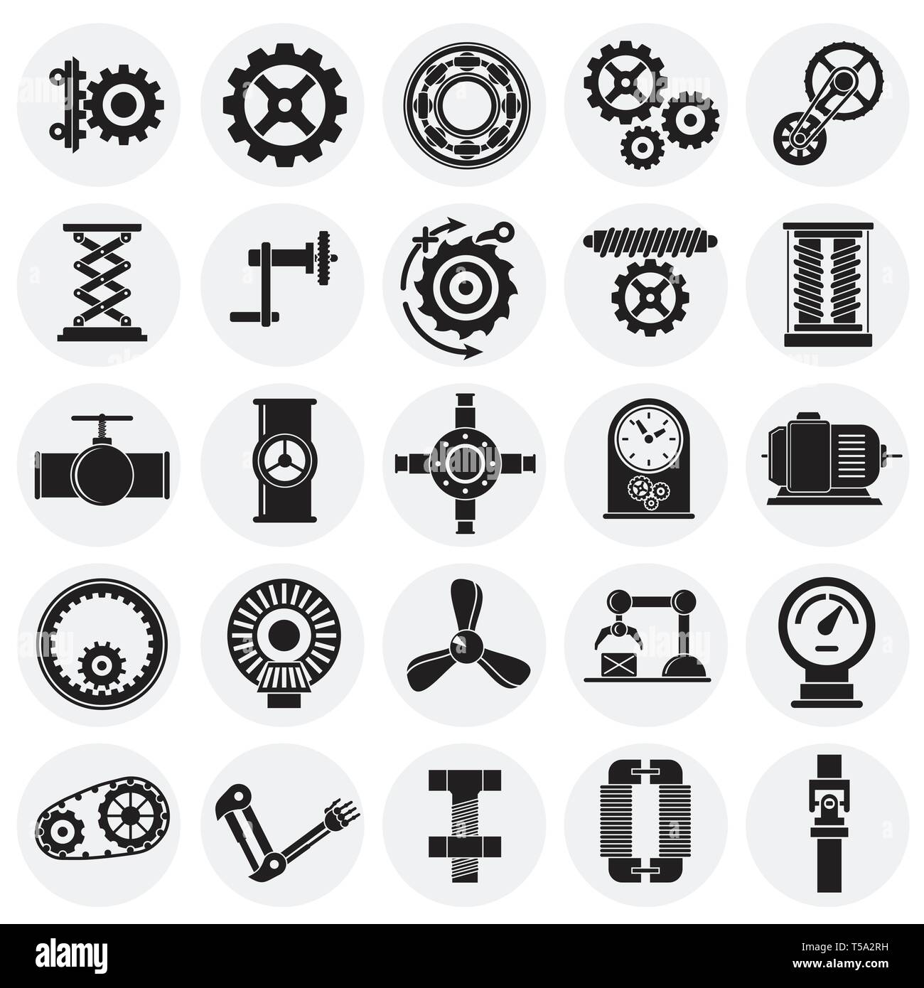 Technical mechanisms icons set on circles background for graphic and ...