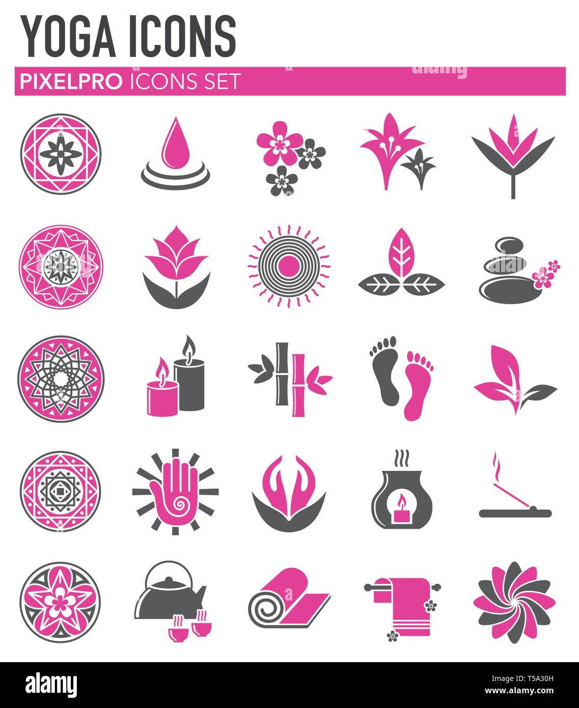 Yoga related icons set on white background for graphic and web design ...